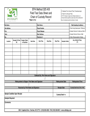 Fillable Online / EPA Method 325 A/B Field Test Data Sheet and Chain of ...