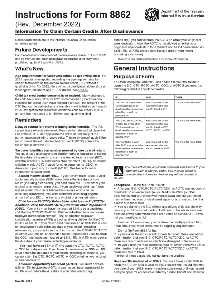 Fillable Online About Form 8862, Information To Claim Certain Credits ...