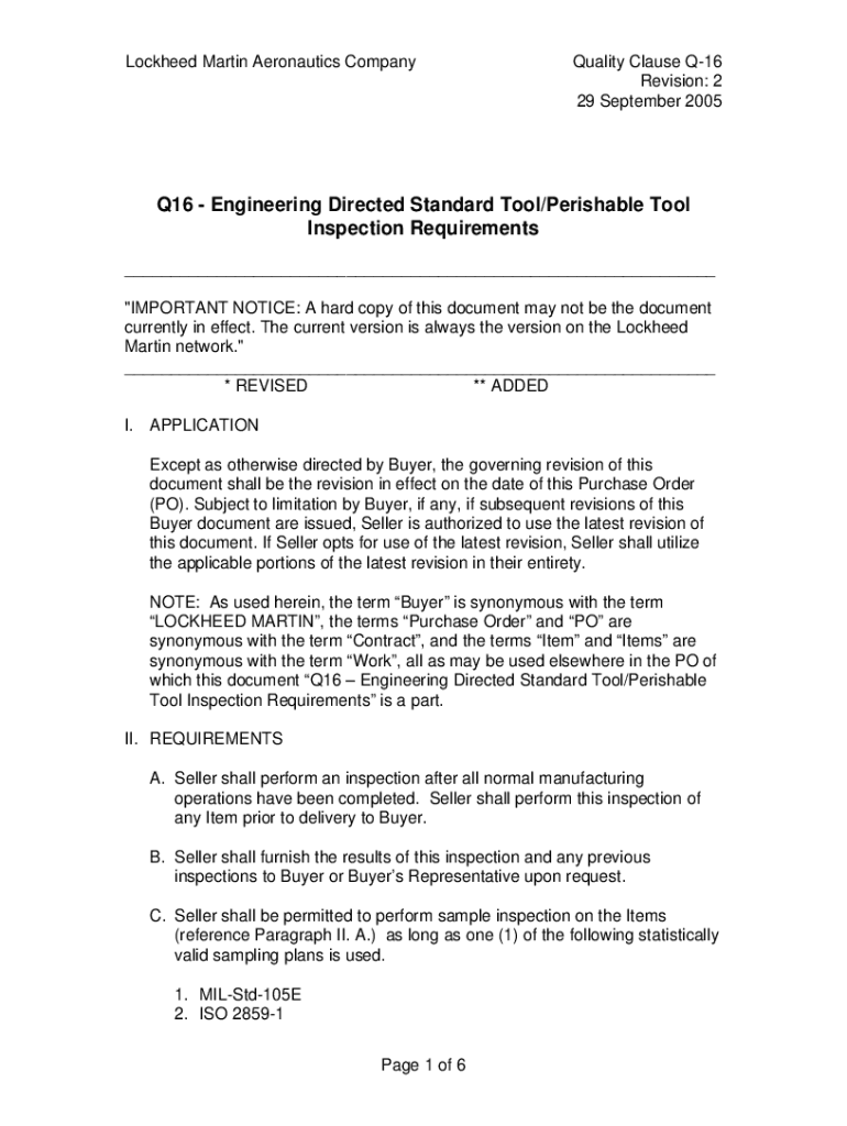 Fillable Online Q16 - Engineering Directed Standard Tool ... - Lockheed Martin Fax Email Print ...