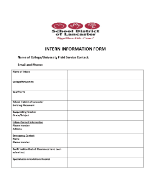 Fillable Online INTERN INFORMATION FORM - Millersville University Fax Email Print - pdfFiller
