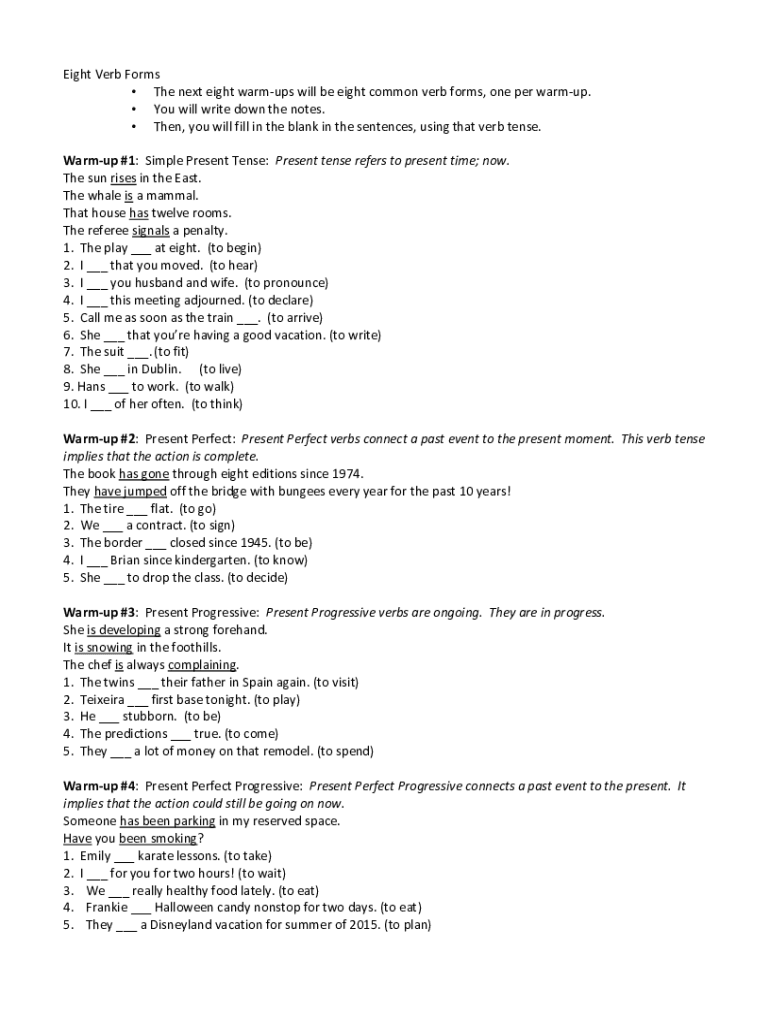 Fillable Online Warm up: What are the three types of verbs? Fax Email ...