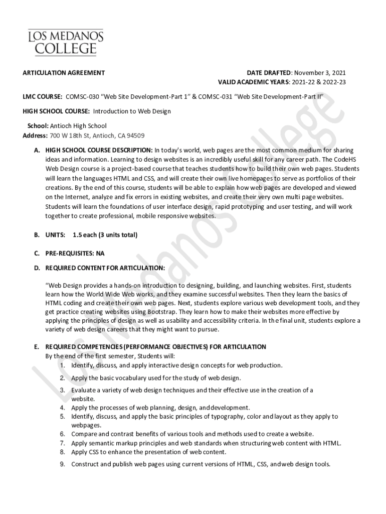 Fillable Online dual enrollment articulation agreement between Fax Email Print - pdfFiller