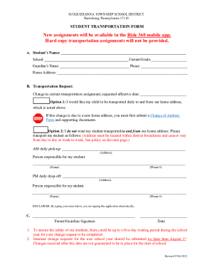 Fillable Online Student transportation form Fax Email Print - pdfFiller