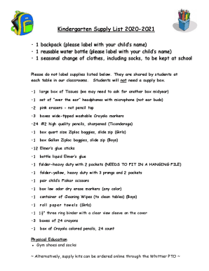 Fillable Online Kindergarten Suggested Supply List Fax Email Print ...