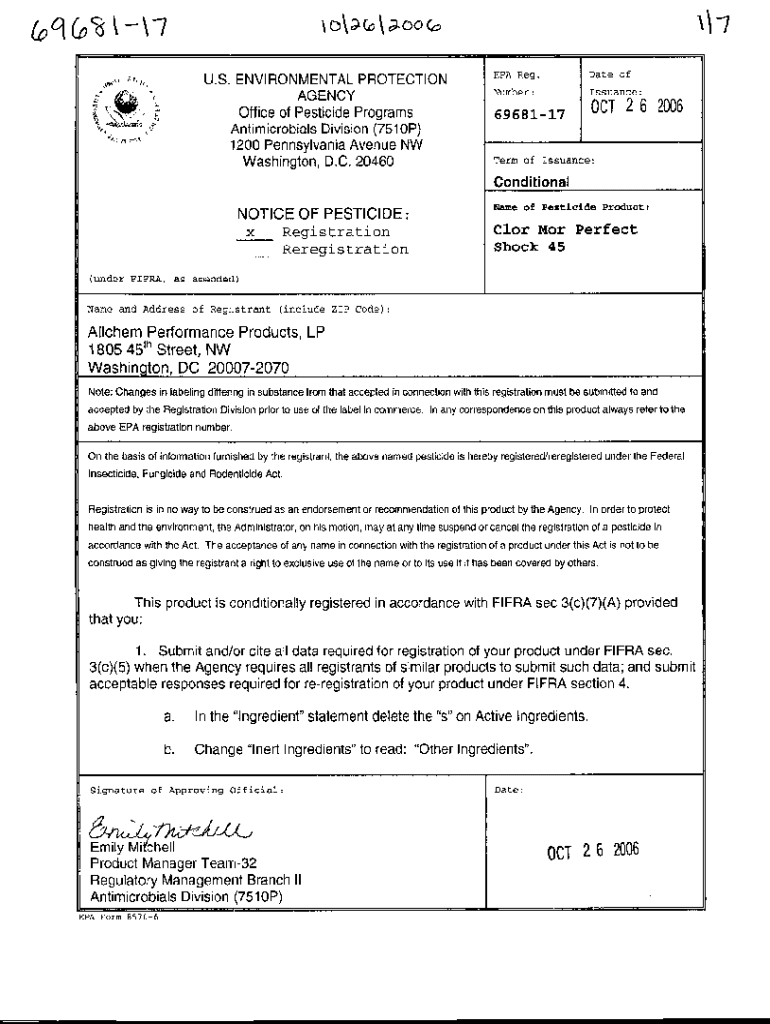Fillable Online U.S. EPA, Pesticide Product Label, CLOR MOR PERFECT ...