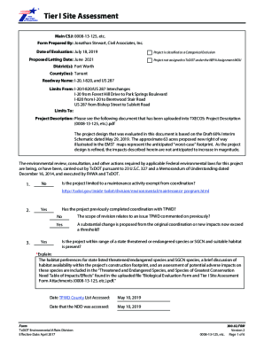 Fillable Online ftp txdot Tier I SIte Assessment Form. Southeast ...