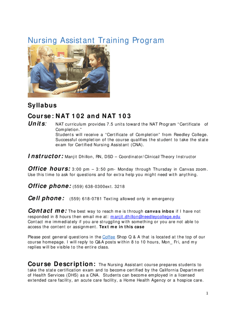 Fillable Online classmedia scccd nursing home nurse aide training program and certification Fax ...