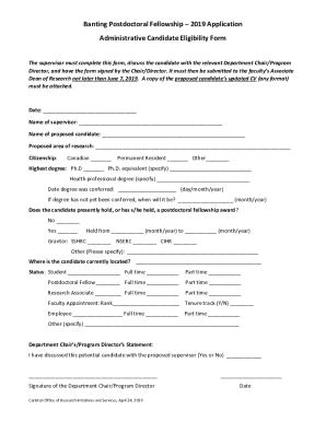 Fillable Online 2019 Application Administrative Candidate Eligibility ...