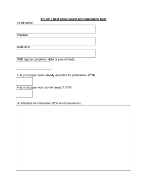 Fillable Online IST 2019 best paper award self-nomination form Fax ...
