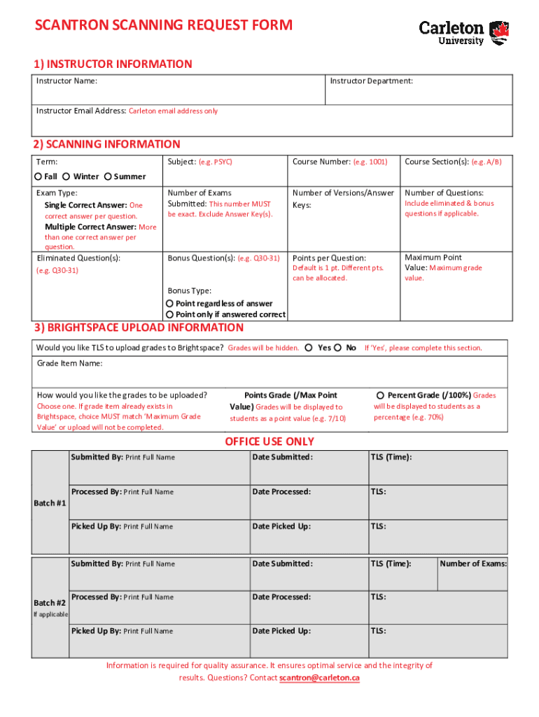 Fillable Online SCANTRON SCANNING REQUEST FORM Fax Email Print - pdfFiller