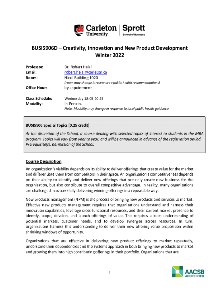 Fillable Online sprott carleton BUSI5906DCreativity, Innovation and New Product Development ...