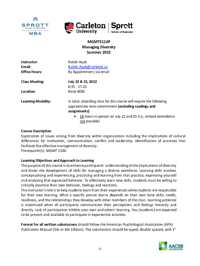 Fillable Online sprott carleton Managing Diversity Fax Email Print - pdfFiller