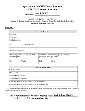 Fillable Online Application for CIE Mentor Program ESP/IESP Mentor ...