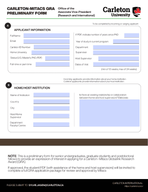 Fillable Online CARLETON-MITACS GRA PRELIMINARY FORM Fax Email Print ...