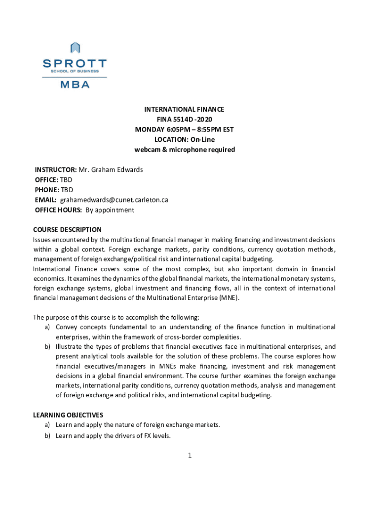 Fillable Online sprott carleton What Is International Finance, and Why Is It So Important? Fax ...