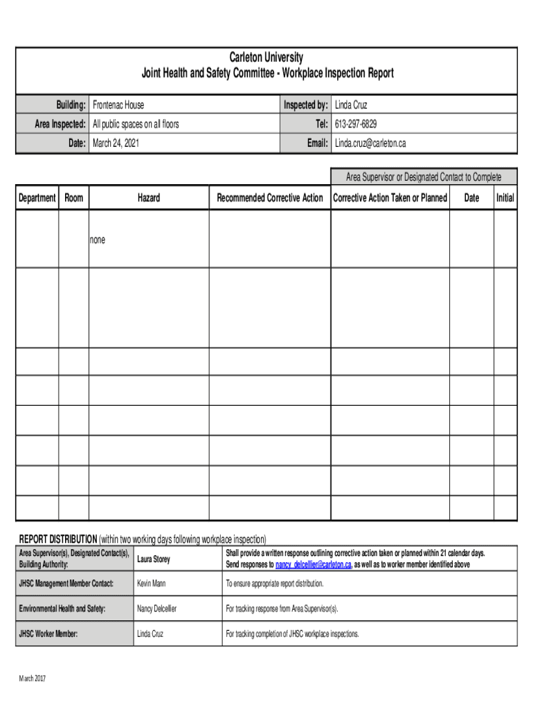 Fillable Online JHSC Inspection Schedule - August 2021 - Carleton University Fax Email Print ...