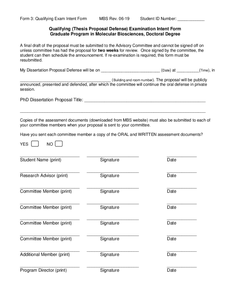 Fillable Online Declaration of intention to take the Ph.D. qualifying exams Fax Email Print ...