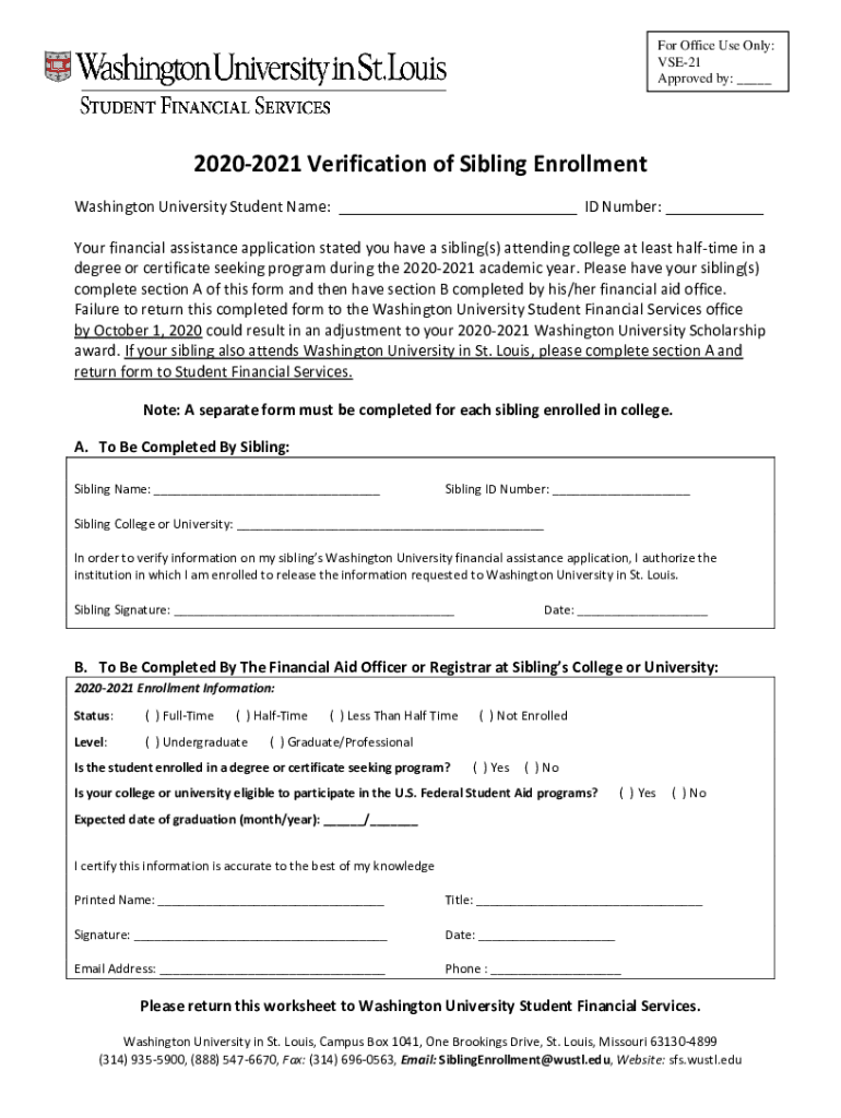 Fillable Online 2020-2021 Verification of Sibling Enrollment ...