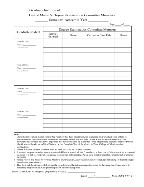 Fillable Online List of Master's Degree Examination Committee Members ...