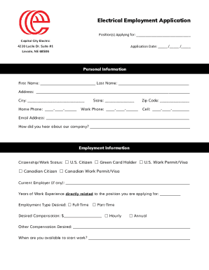Fillable Online Electrician's Employment Application Fax Email Print ...