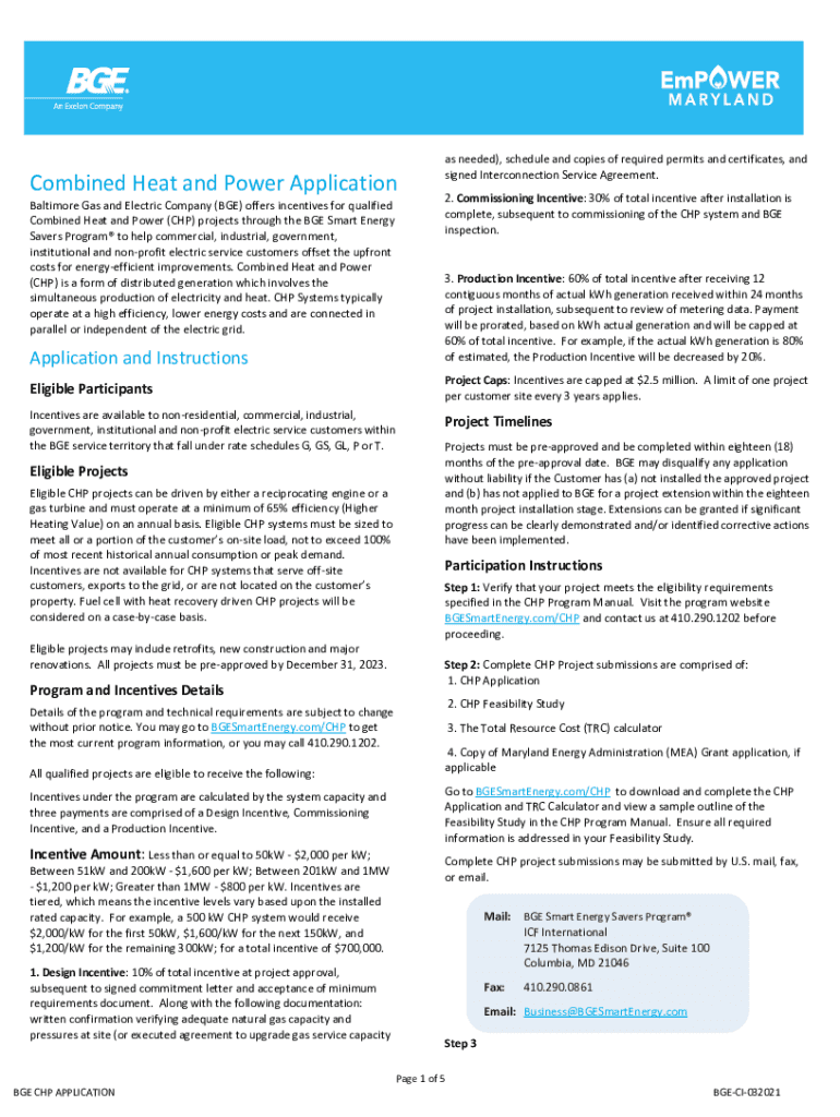 Fillable Online Combined Heat and Power Application - BGE Smart Energy ...
