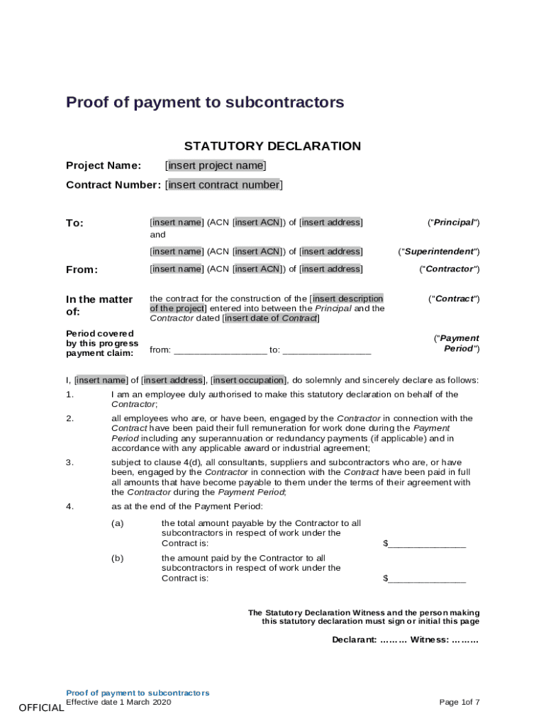 Proof of payment to subcontractors template - Buying for Victoria Doc ...