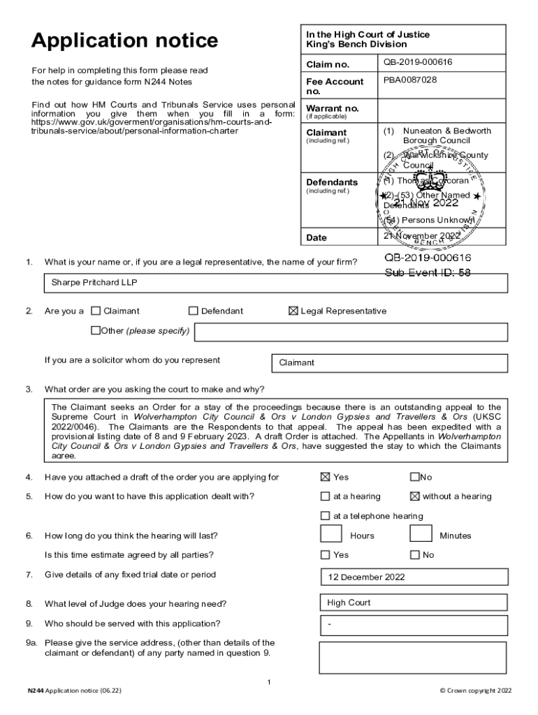 Fillable Online N244 Application notice For help in completing this ...