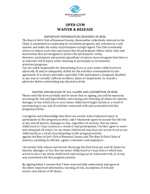 Fillable Online Open Gym Liability Waiver Form Fax Email Print - pdfFiller