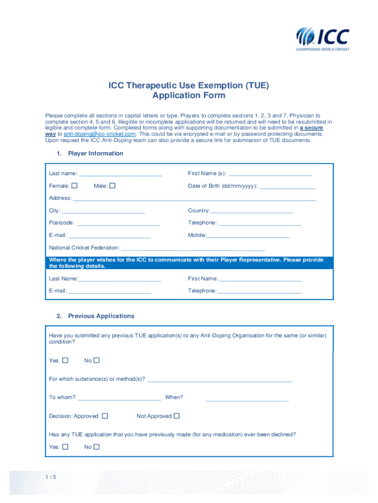 Fillable Online Therapeutic Use Exemption (TUE) Application Form - FEI ...