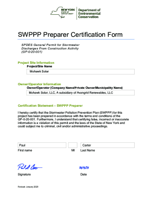 Fillable Online SWPPP Preparer Certification Form (GP-0-20-001 ...