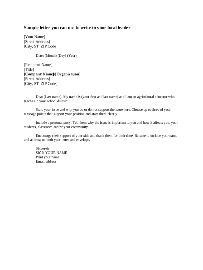 Sample letter you can use to write to your local leader Doc Template ...