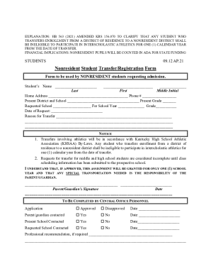 Fillable Online education ky Non Resident Students - Kentucky Department of Education Fax Email ...