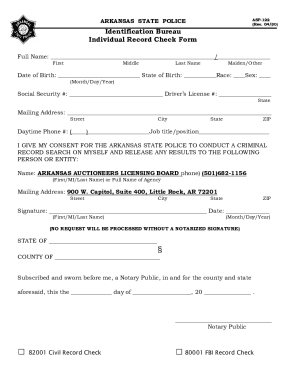 Fillable Online Identification Bureau Individual Record Check Request ...