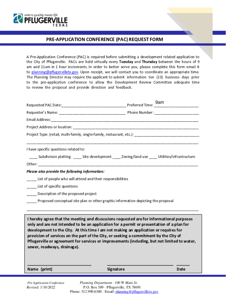 Fillable Online Pre Application Conference (PAC) request form Fax Email Print - pdfFiller