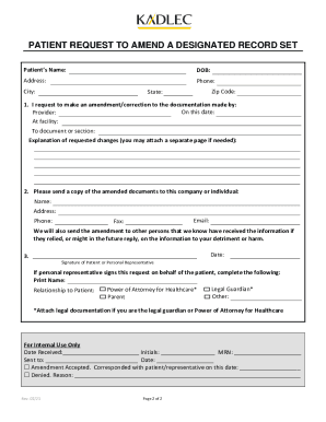 Fillable Online PATIENT REQUEST TO AMEND A DESIGNATED RECORD ... Fax ...