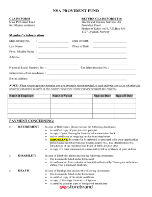 Fillable Online Claim Form NSA Provident Fund 2018 GDPR Fax Email Print ...