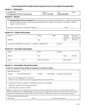 Fillable Online Texas Standard Prior Authorization Request Form for ...