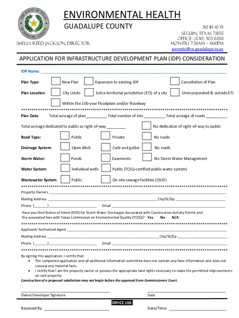 Fillable Online Application for Infrastructure Development Plan (IDP) (pdf) Fax Email Print ...