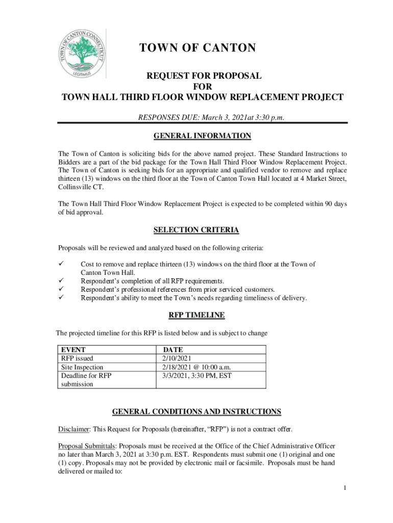 Fillable Online request for proposal for town hall third floor window ...