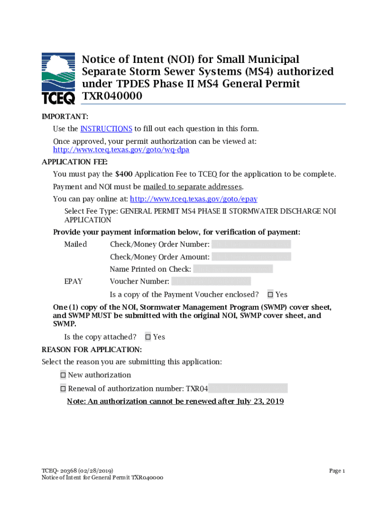 Fillable Online TCEQ Office Use Only - Permit No.: - RN - Brushy Creek ...