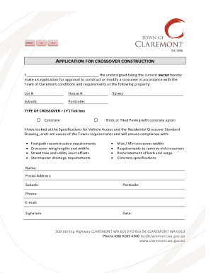 Fillable Online APPLICATION FOR CROSSOVER CONSTRUCTION Fax Email Print ...