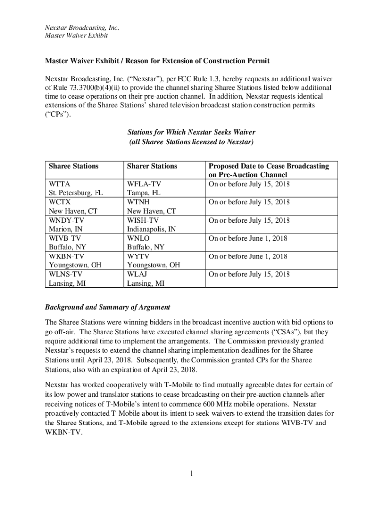 Fillable Online enterpriseefiling fcc 1 Master Waiver Exhibit / Reason ...