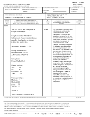 Fillable Online NC DHSR NHLCS: Statement of Deficiency and Plan of ...