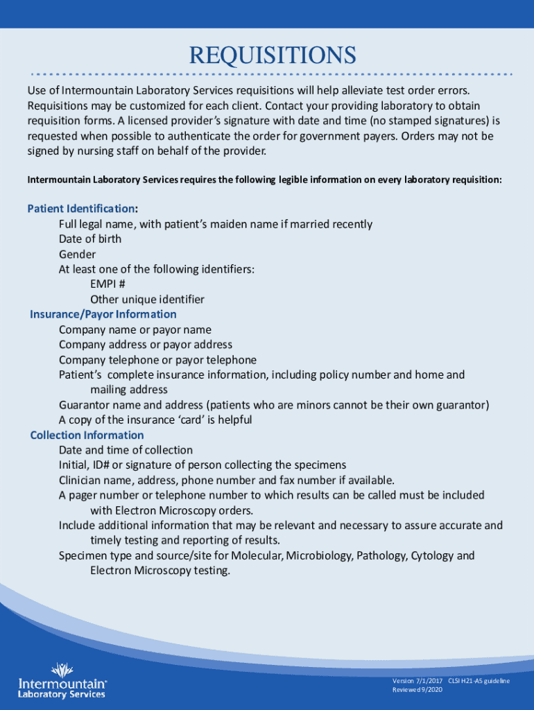 Fillable Online Clinical Pathology Test Order FormsLaboratory Test ...