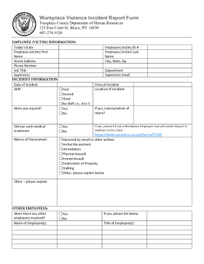 Fillable Online Workplace Violence Incident Report Form - Tompkins ...