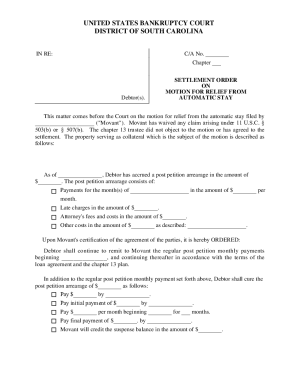 Fillable Online Settlement Order on Motion for Relief from Stay Fax ...