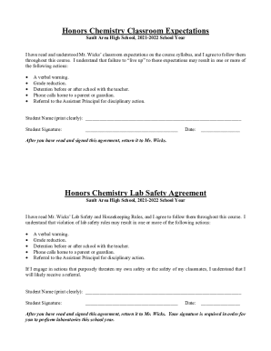 Fillable Online Honors Chemistry Classroom Expectations Honors ...