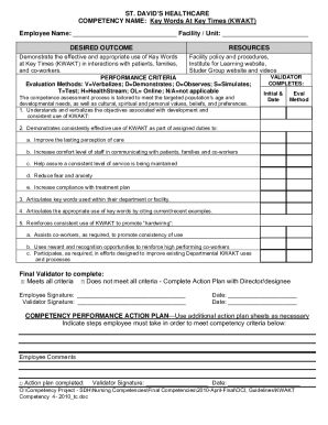 Fillable Online St. David's Healthcare Competency Name. Employee ...
