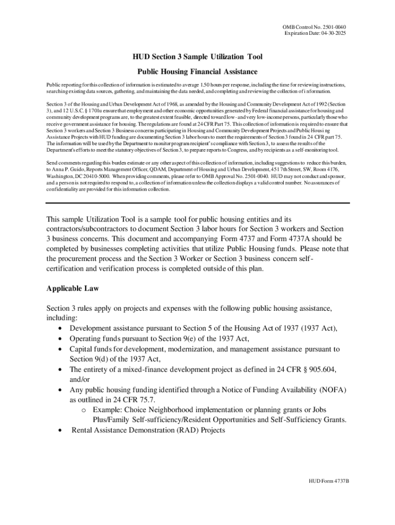 Fillable Online HUD Section 3 Sample Utilization Tool Public Housing ...