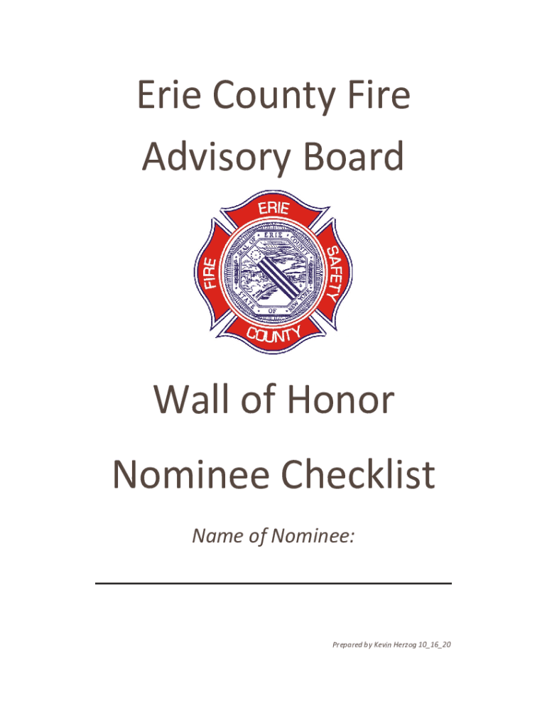 Fillable Online Erie County Fire Advisory Board Wall of Honor Nominee ...